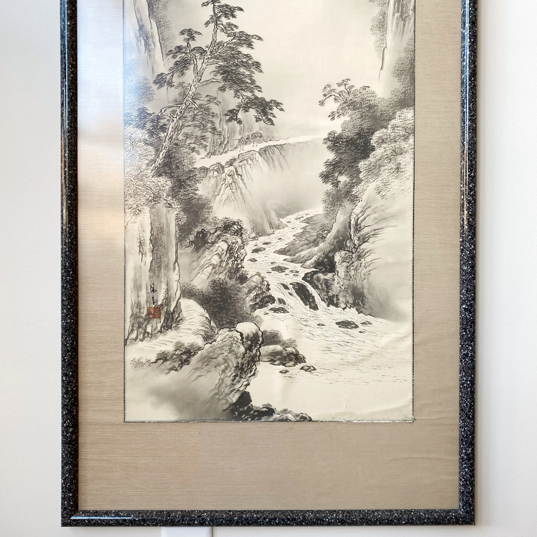 Framed Vintage Japanese Silk Scroll Painting (2' x 4'9") — HAUS THEORY